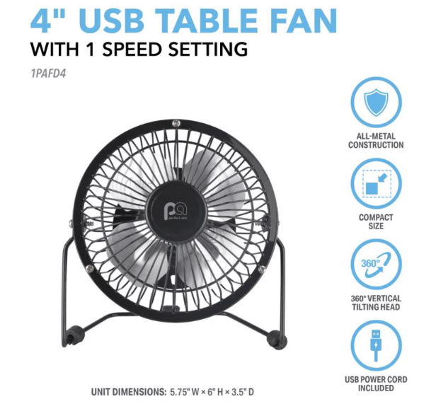 6 in. H X 4 in. D 1 speed Table Fan - No. 1PAFD4 - Whitehead Industrial ...