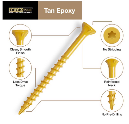 Deck Plus No. 10 Ga. X 3 in. L Tan Star Flat Head Exterior Deck Screws ...