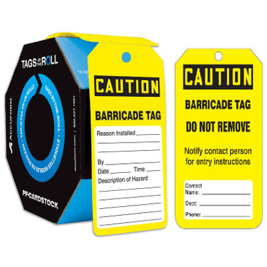 Tags By-The-Roll, Caution Barricade Tag, 6 1/4" X 3", 100/RL TAR136 ...