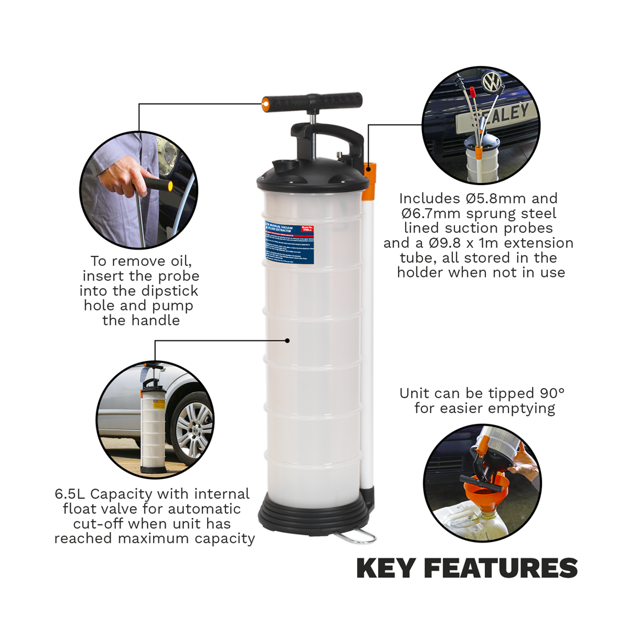 6.5L Manual Vacuum Oil & Fluid Extractor Pump | TP69 | Sealey