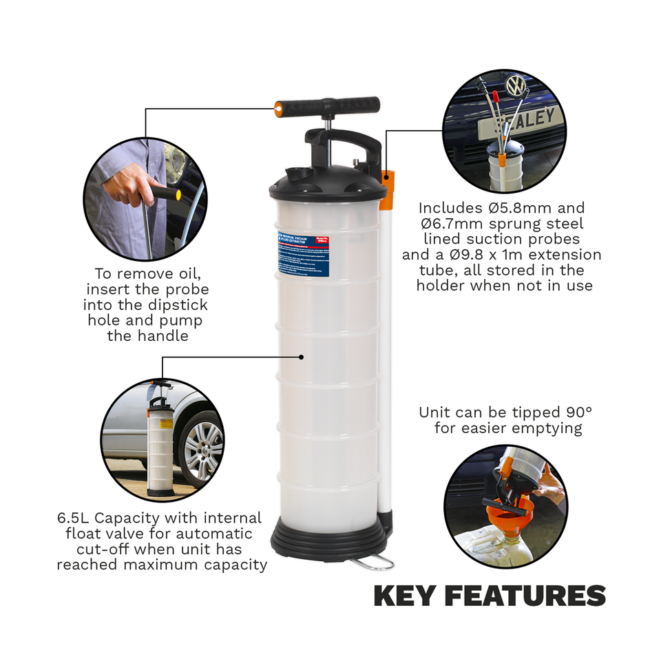 6.5L Manual Vacuum Oil & Fluid Extractor Pump | TP69 | Sealey