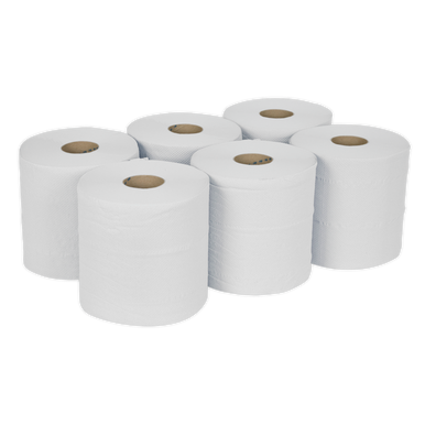 150m White Embossed 2-Ply Paper Roll - Pack of 6 | WHT150 | Sealey