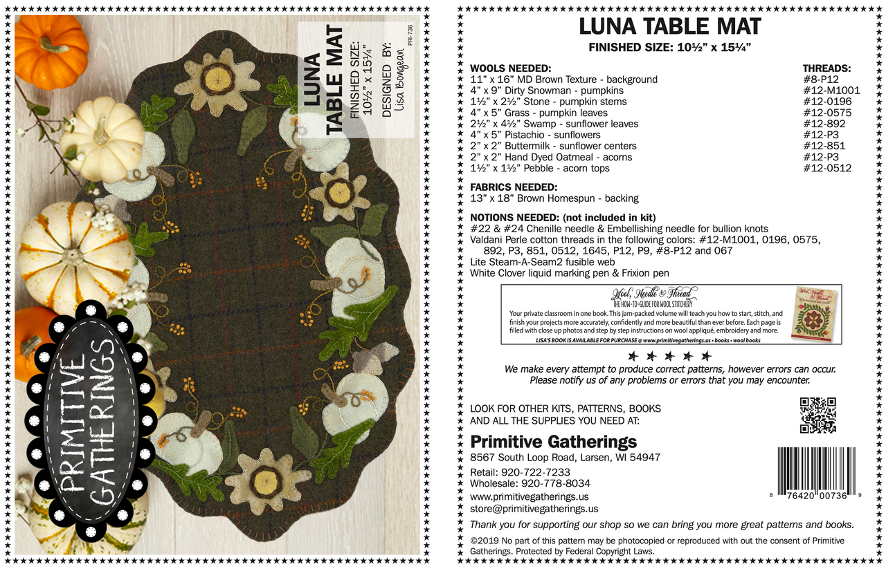 PRI-736 Luna Table Mat - Primitive Gatherings Quilt Shop