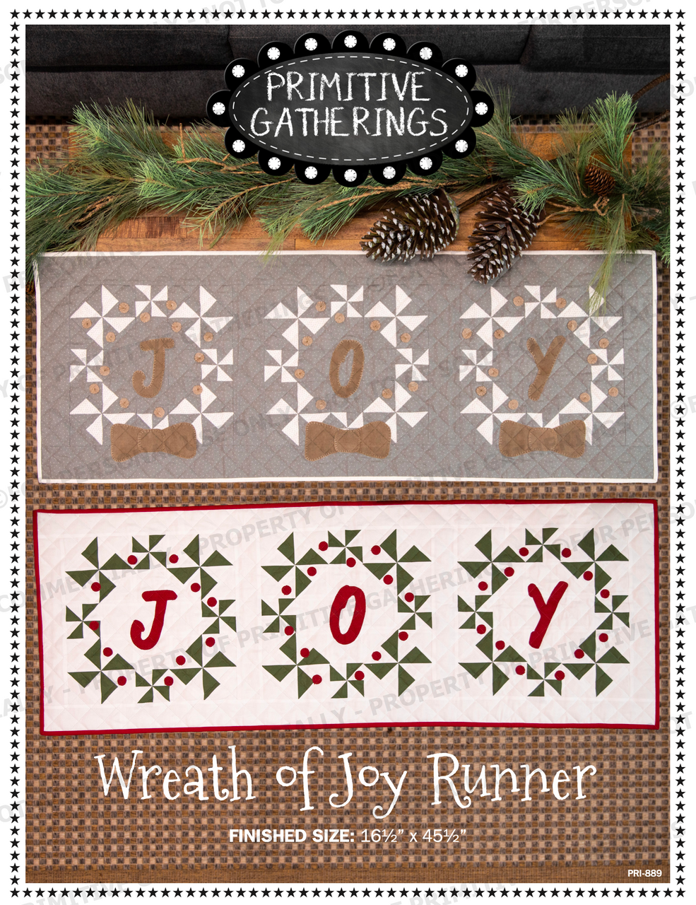 Wreath of Joy Runner PRI-889 - Primitive Gatherings Quilt Shop