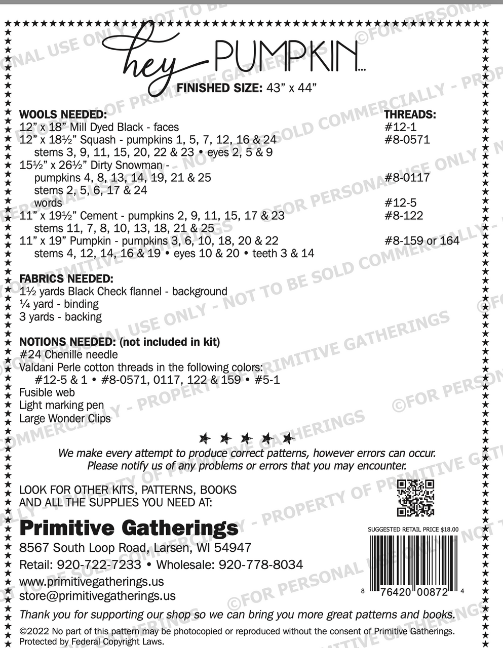 Hey Pumpkin Pattern DOWNLOAD - Primitive Gatherings Quilt Shop