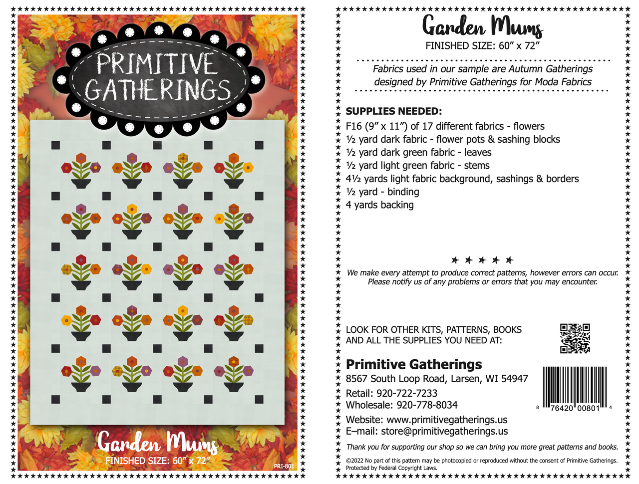 Garden Mums Pattern DOWNLOAD - Primitive Gatherings Quilt Shop