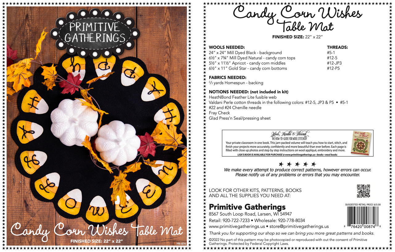 Candy Corn Wishes Table Mat Pattern DOWNLOAD - Primitive Gatherings ...