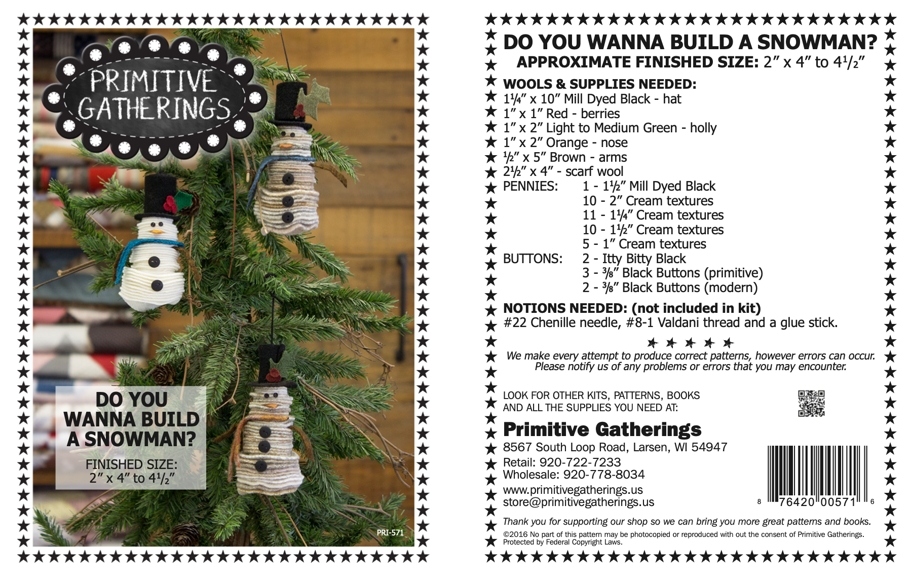 Do You Wanna Build A Snowman PRI-571 - Primitive Gatherings Quilt Shop