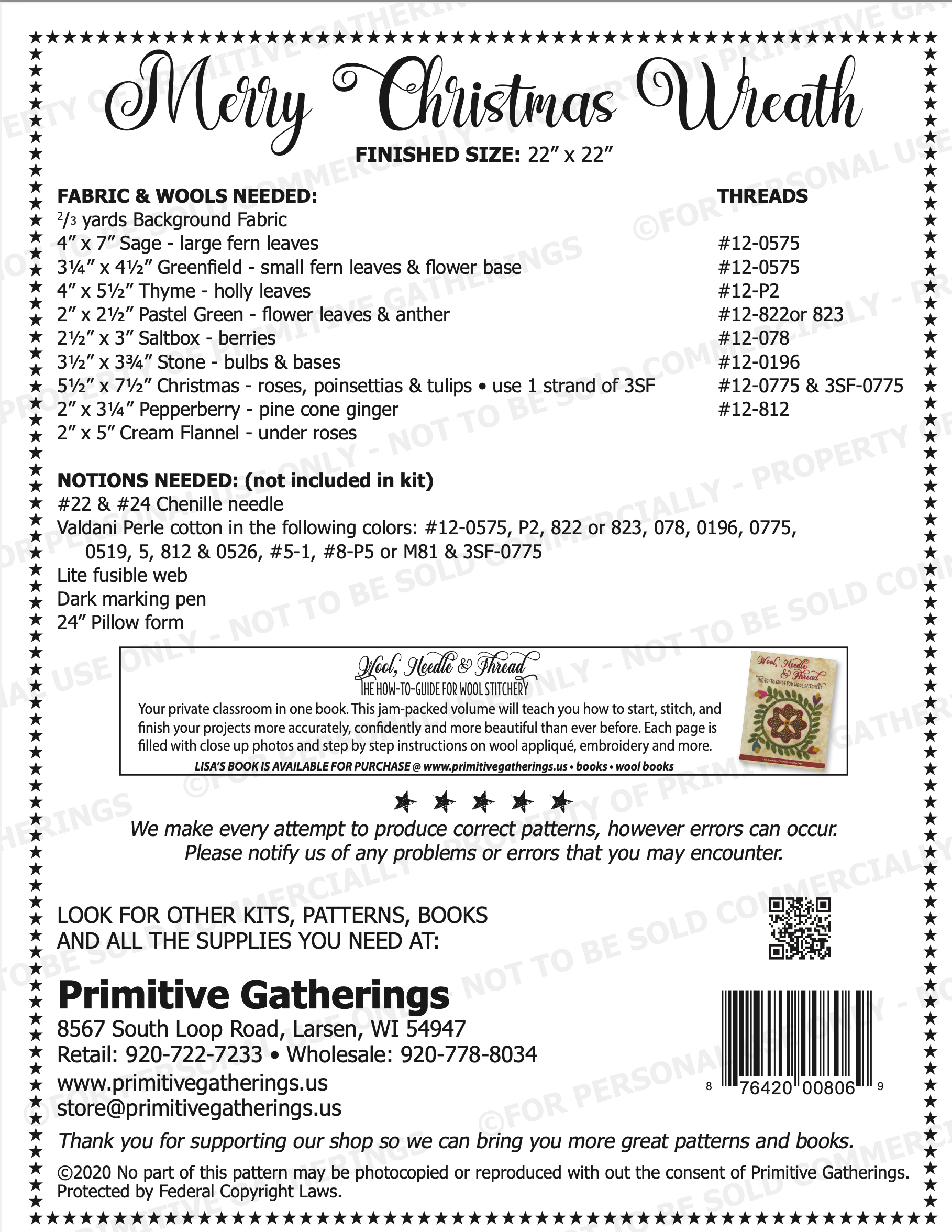 Merry Christmas Wreath PRI-806 - Primitive Gatherings Quilt Shop