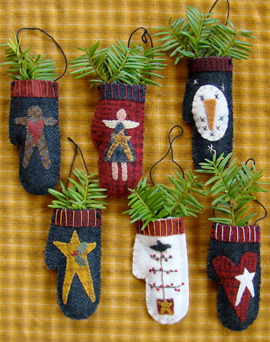 Wool Mitten Ornies Pattern DOWNLOAD - Primitive Gatherings Quilt Shop