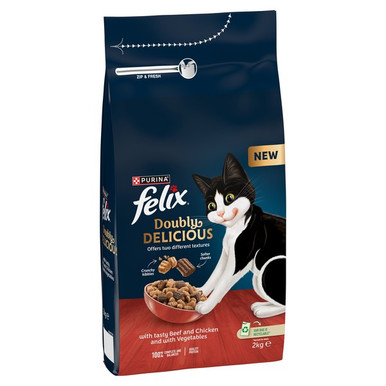 Felix Doubly Delicious Beef Chickenn & Vegetables Dry Cat Food 2kg ...
