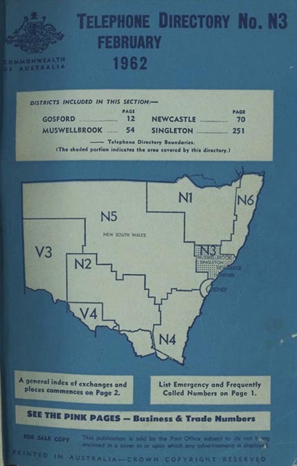 NSW Telephone Directory 1962 N3: East Coast Central NSW