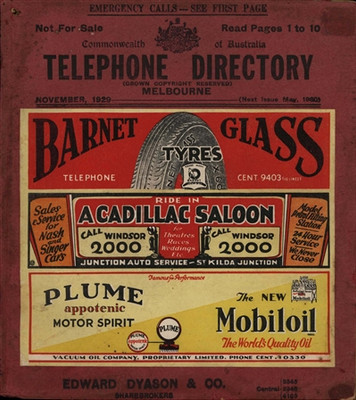 Melbourne Telephone Directory 1929