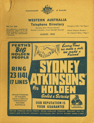 Western Australia Telephone Directory 1958