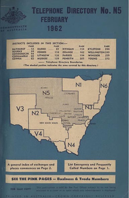 NSW Telephone Directory 1962 N5: North Central & West NSW