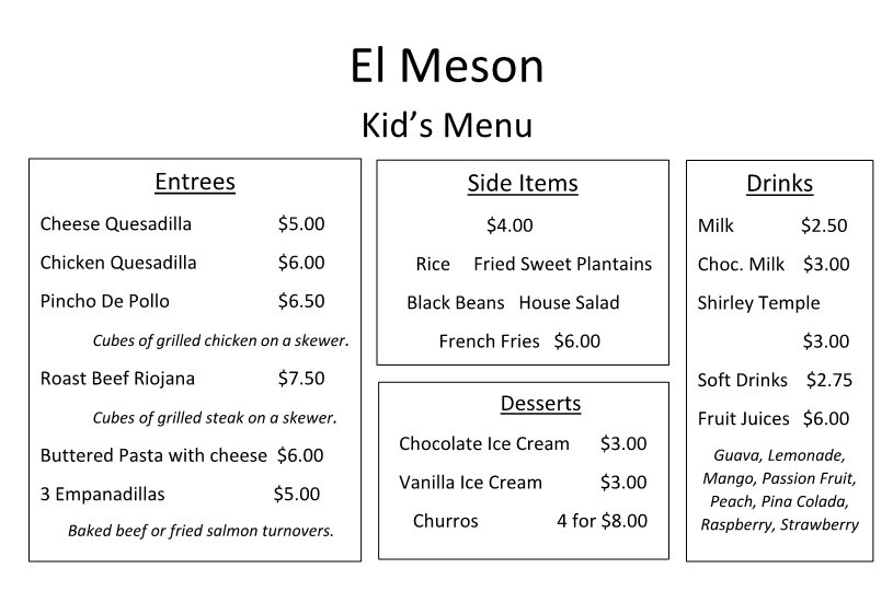 Kids Menu