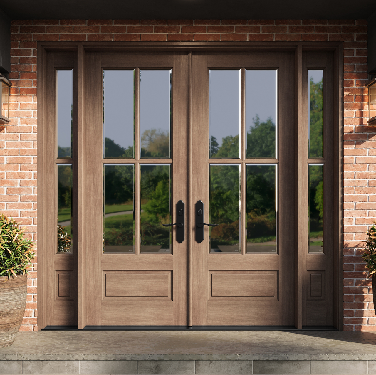 4 Lite Mahogany Double Entry Door with Sidelights | True Divided Lite ...