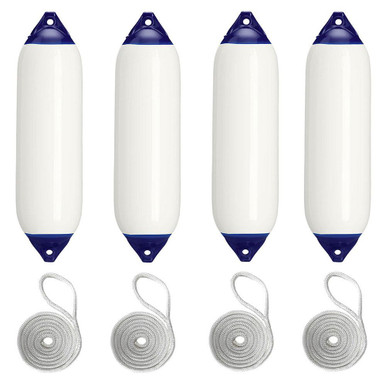 Polyform 29 x 109cm F6 Cylindrical Fender Bundle White/Blue (4 Pack ...