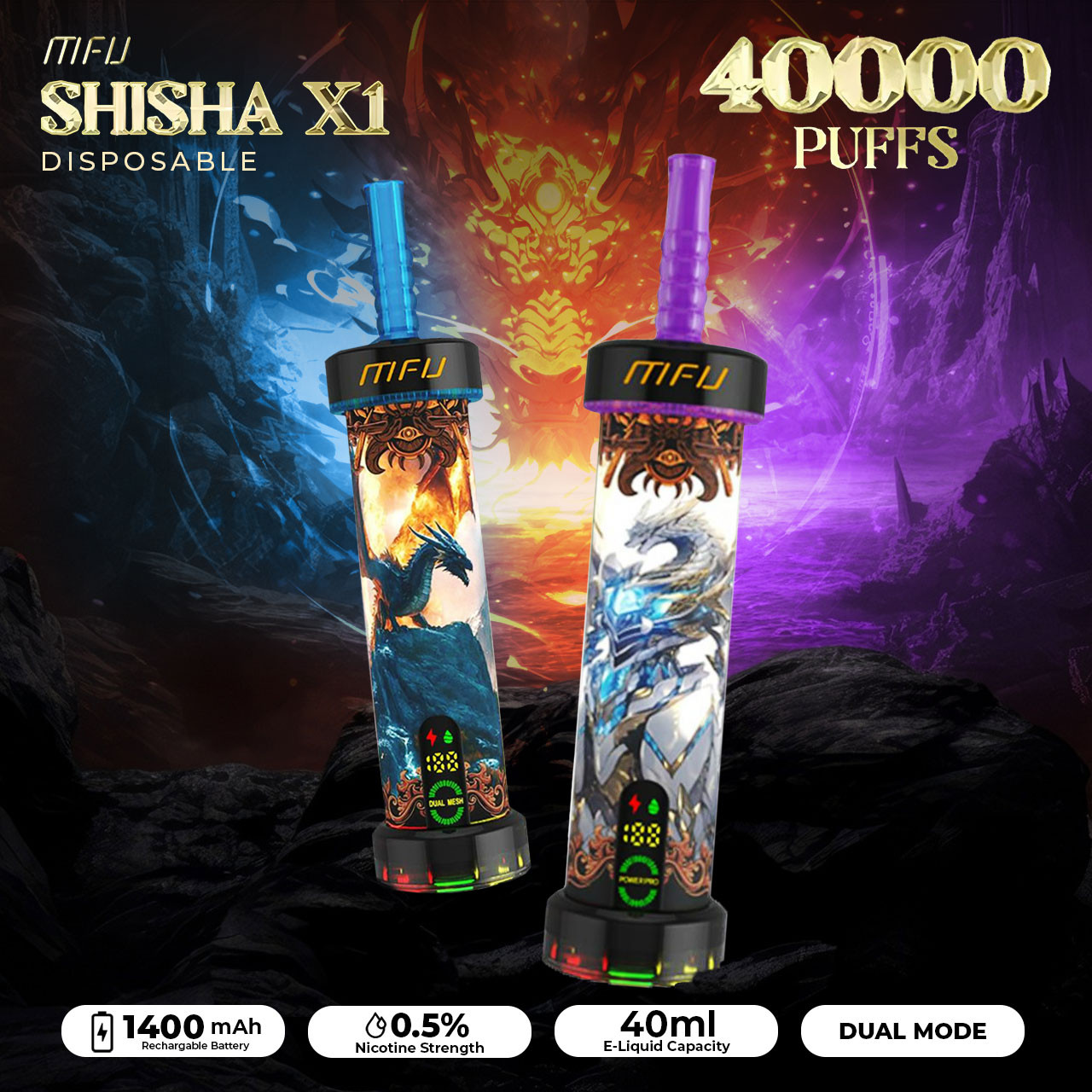 MFU SHISHA X1 Hookah Disposable Vape 40K Puffs | EcmVape