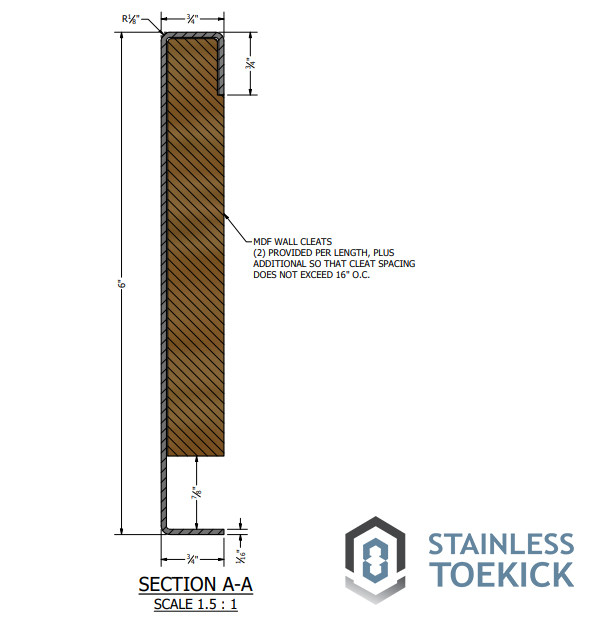 Stainless Steel Baseboard, Custom Length, 6 in height
