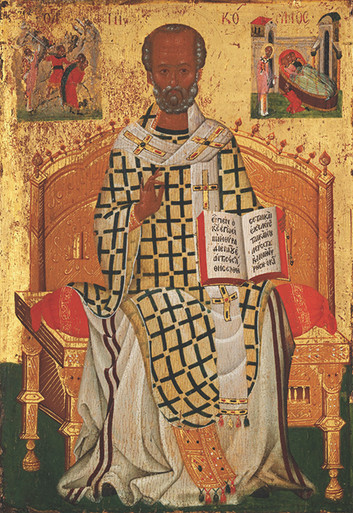 Icon of St. Nicholas of Myra Enthroned - (Crete) 15th c. - 00STNI01