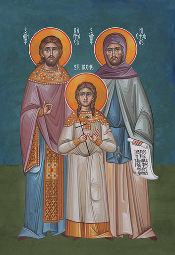 Icon of Sts. Raphael, Nicholas and Irene - 21st c.- 00STNRI01