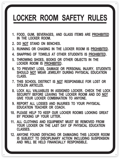 Locker Room Rules Sign - 18" x 24", Plastic | Allstate Sign