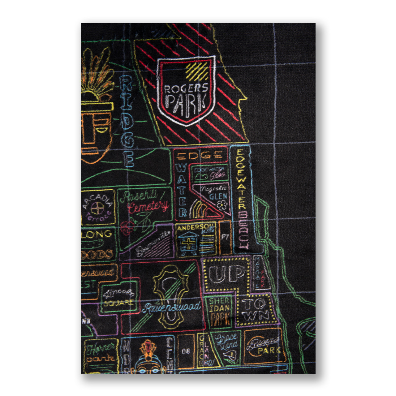 Chicago Neon Neighborhood Map Fleece Blanket