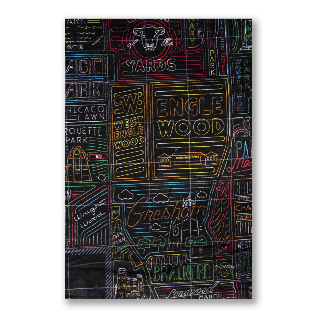 Chicago Neon Neighborhood Map Fleece Blanket