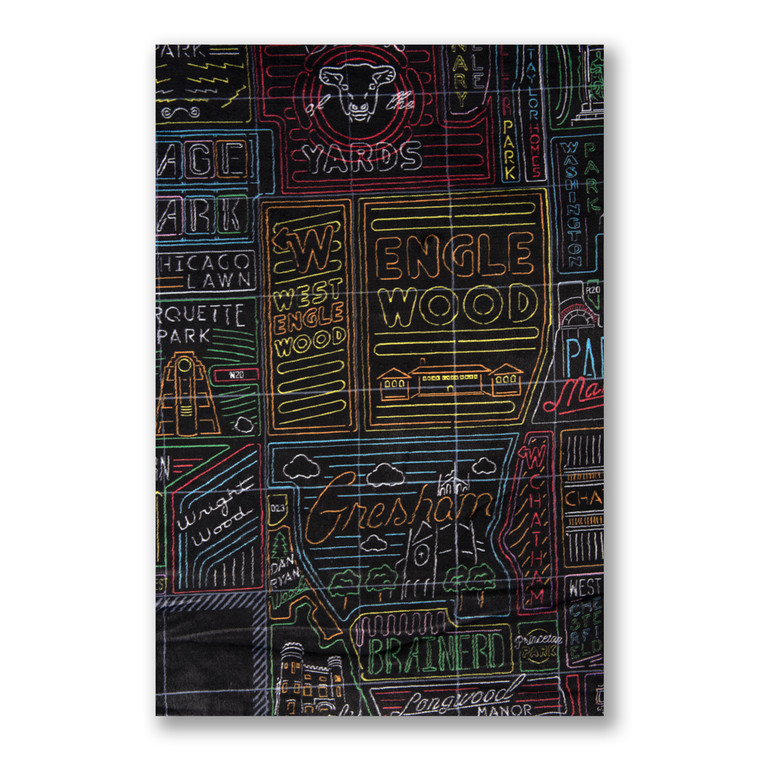 Chicago Neon Neighborhood Map Fleece Blanket