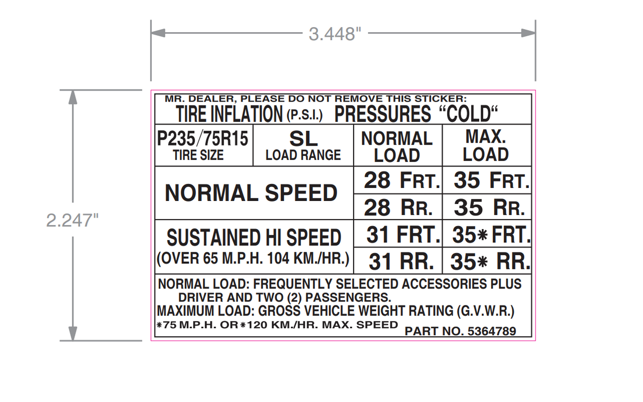 Jeep CJ Tire Inflation Decal for Glove Box - Collins Bros Jeep