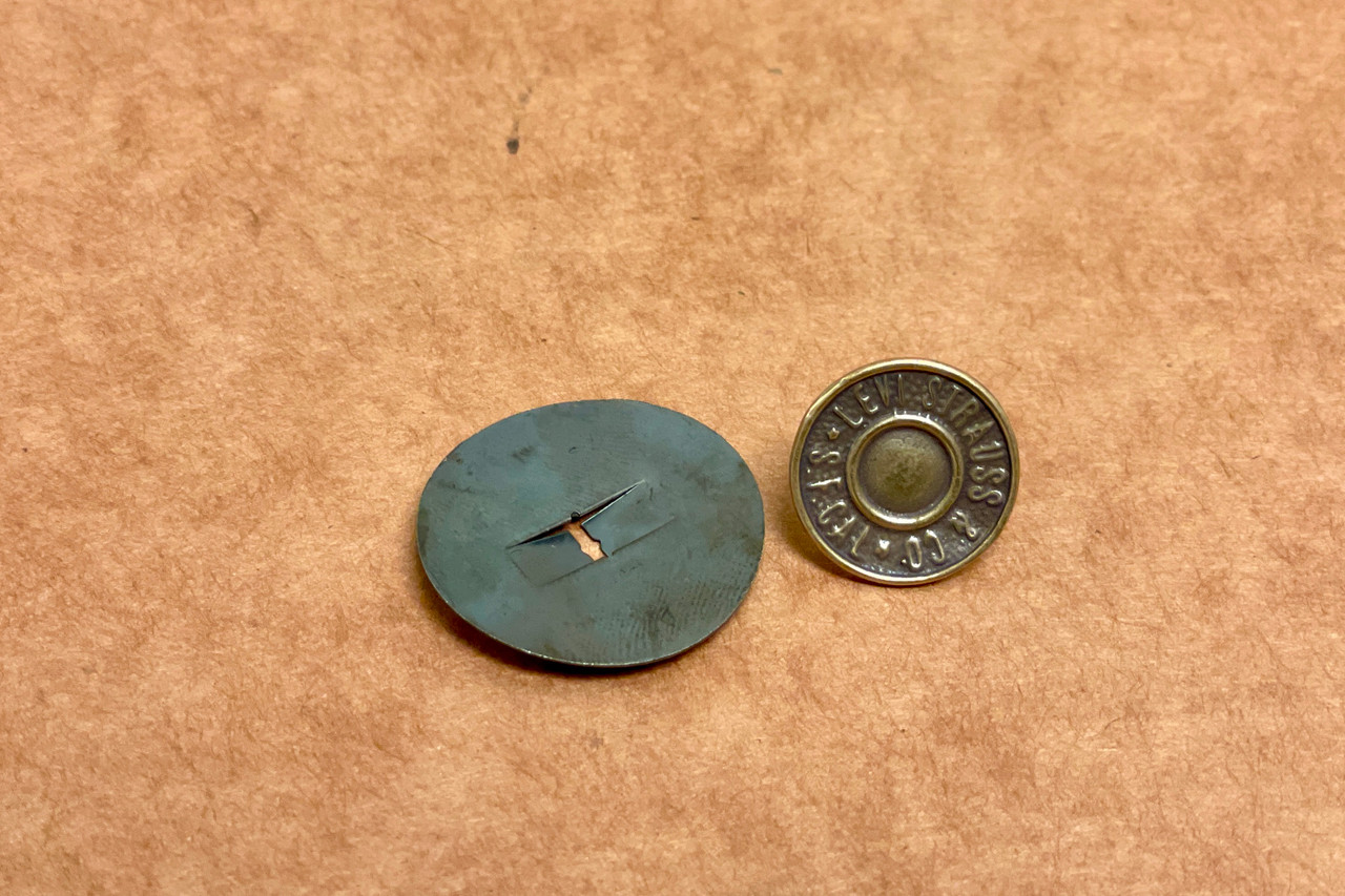 Scripted LEVIS button for 1975-78 Jeep CJ + Backing - Collins Bros Jeep
