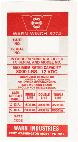 Warn 8274 Original Winch Decal (14128 REV. 1) - Collins Bros Jeep