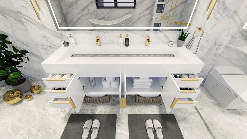 BT001 72'' WALL MOUNTED VANITY WITH DOUBLE FAUCET HOLES REINFORCED ...