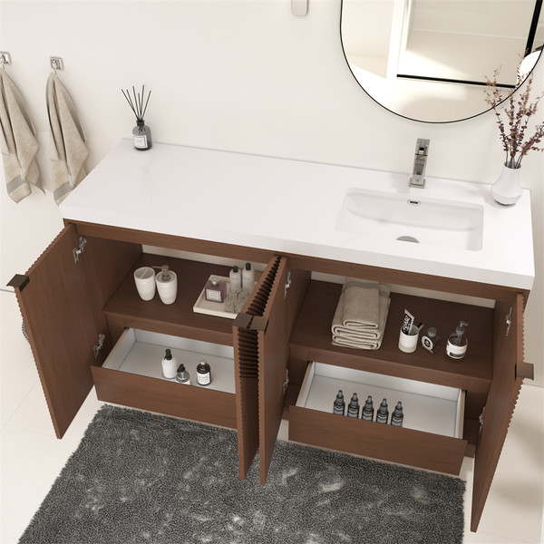 MT 48" Fluted Freestanding Bathroom Vanity with Reinforced Acrylic Sink