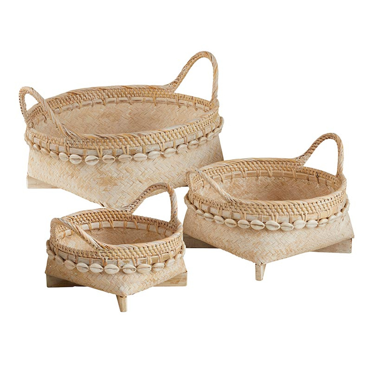 Shell Baskets With Handles - Set of 3