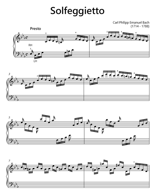 Solfeggietto - CPE Bach - Intermediate Piano Sheet Music