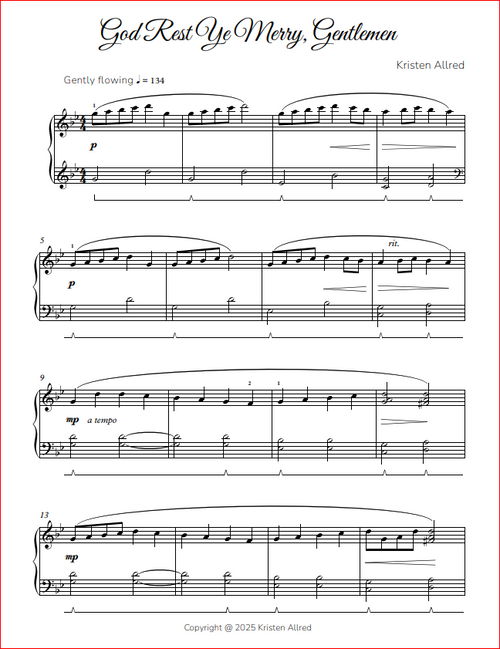 God Rest Ye Merry Gentlemen (Easy Christmas Piano Solo Sheet Music PDF)