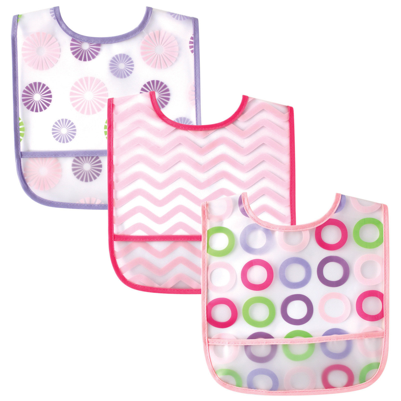 Luvable Friends Waterproof PEVA Bibs, Pink Circle