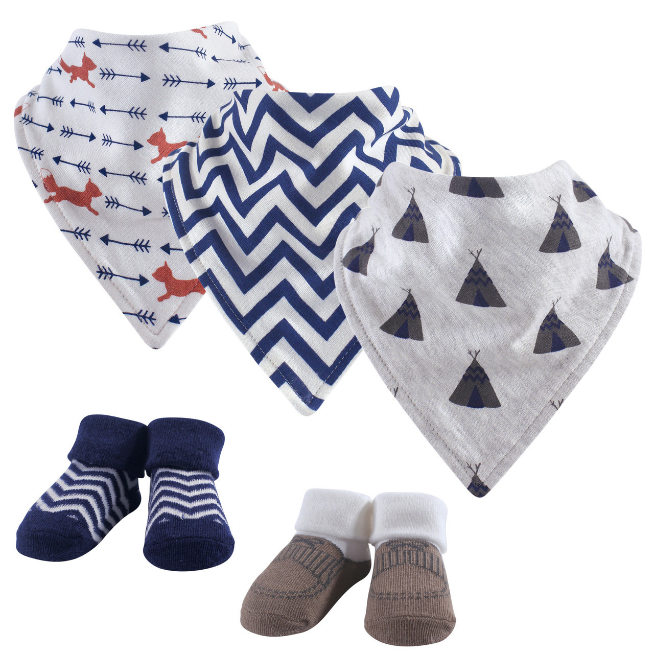 Hudson Baby Cotton Bib and Sock Set, Sushi