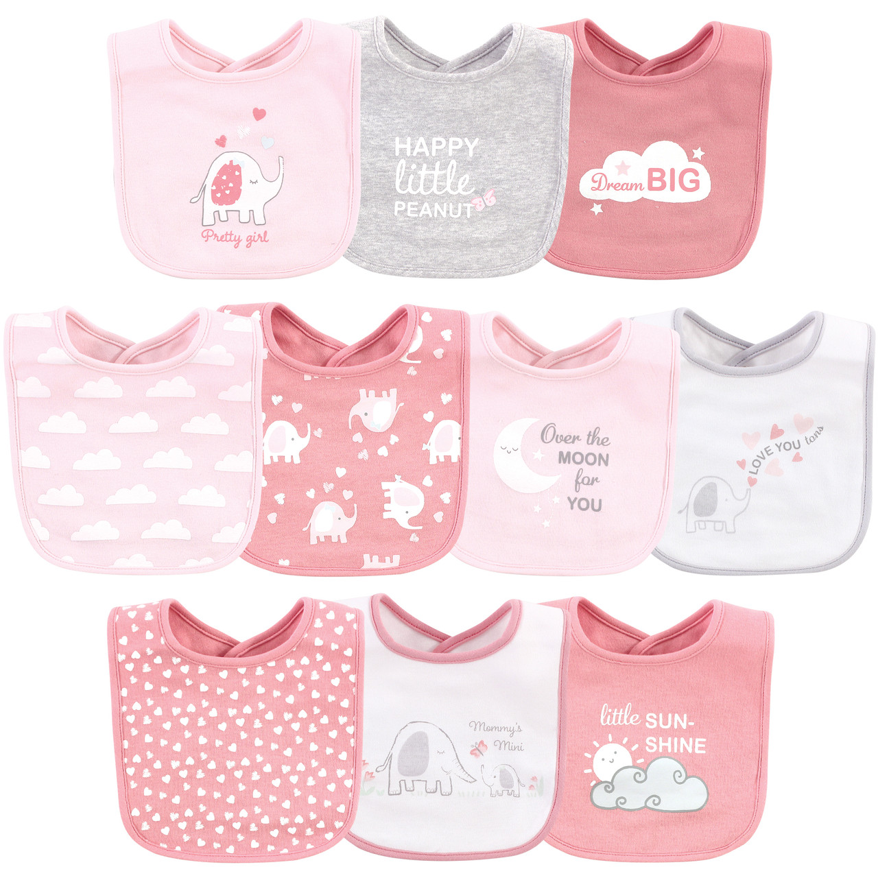 Luvable Friends Interlock Cotton Drooler Bibs, Girl Basic Elephant