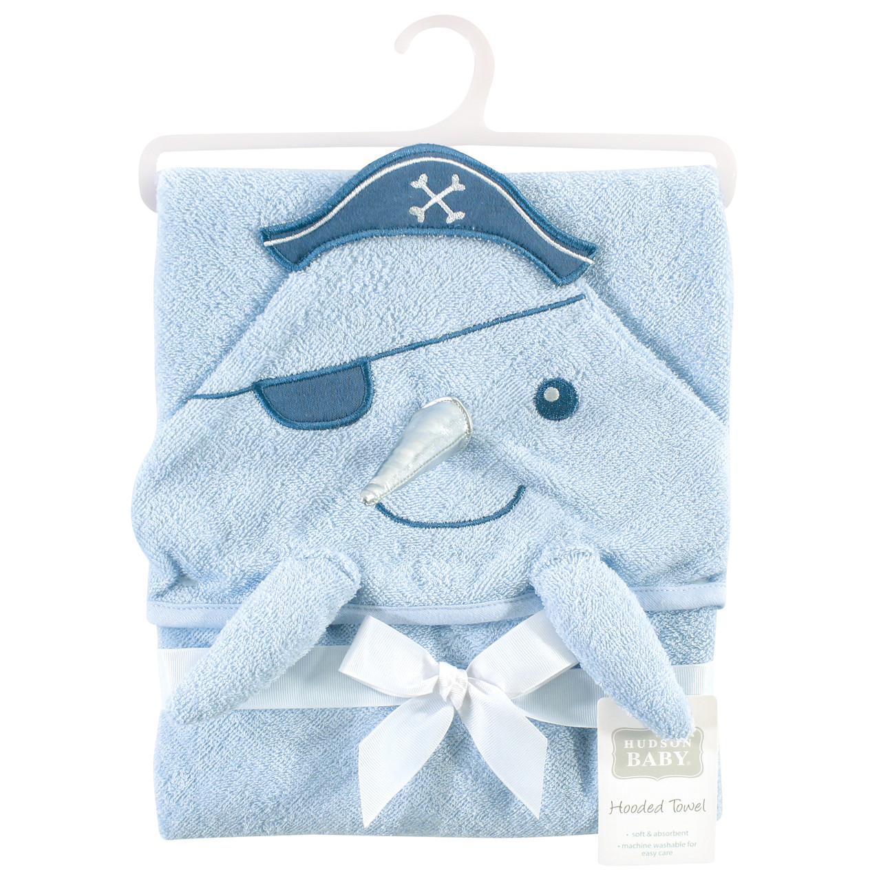 Hudson Baby Cotton Animal Face Hooded Towel, Narwhal - Hudson Childrenswear