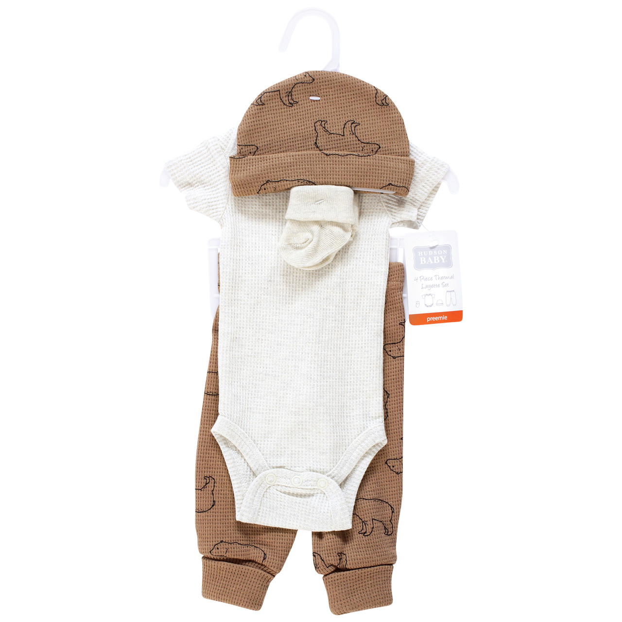 Hudson Baby Thermal Preemie Layette Set 4pc, Bear Short Sleeve