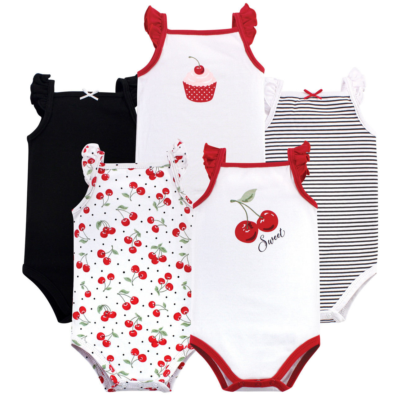 Hudson Baby Sleeveless Bodysuits, 5-Pack, Cherries | Baby and Toddler ...