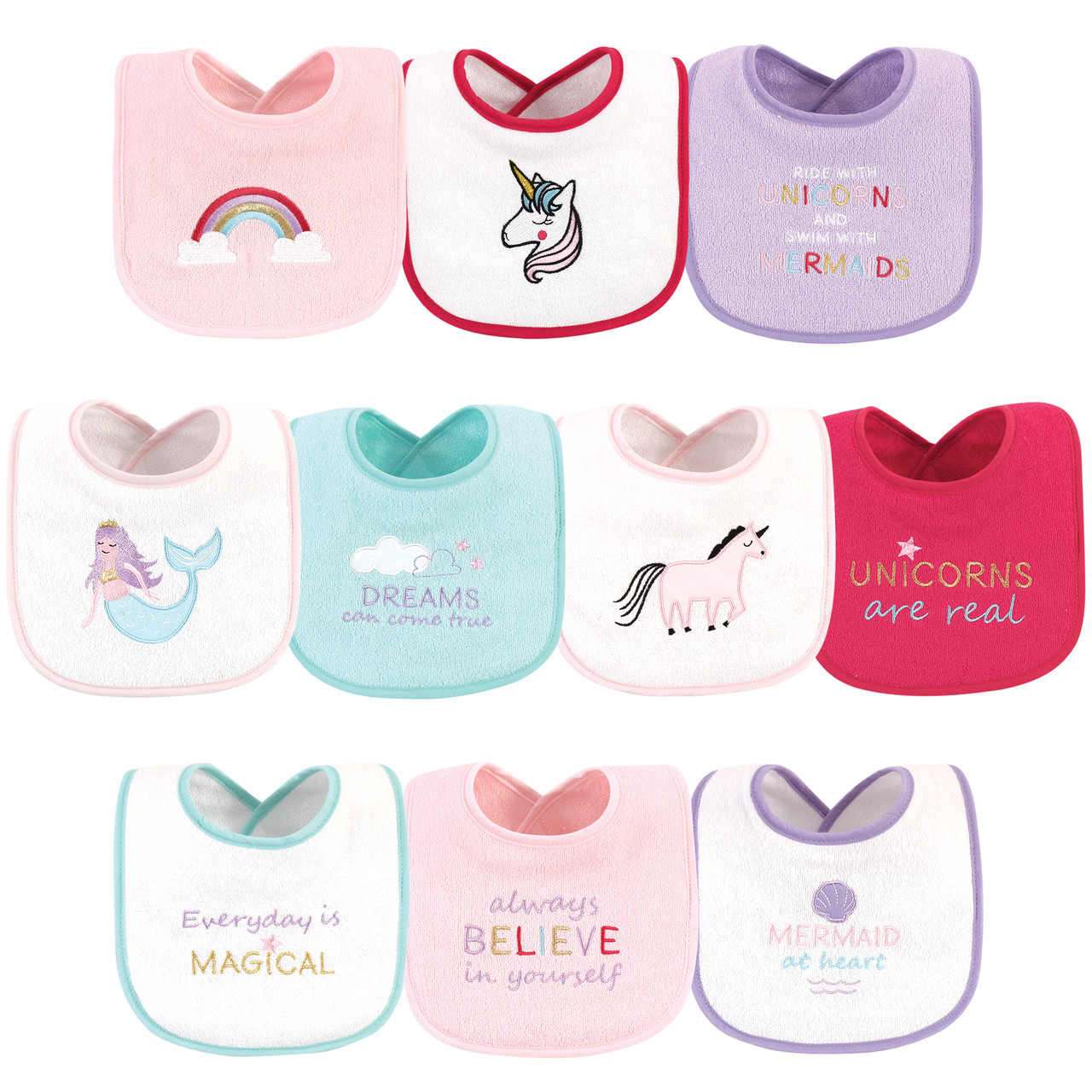 Luvable Friends Bib 10-Pack, Unicorns and Mermaids, One Size - Hudson ...