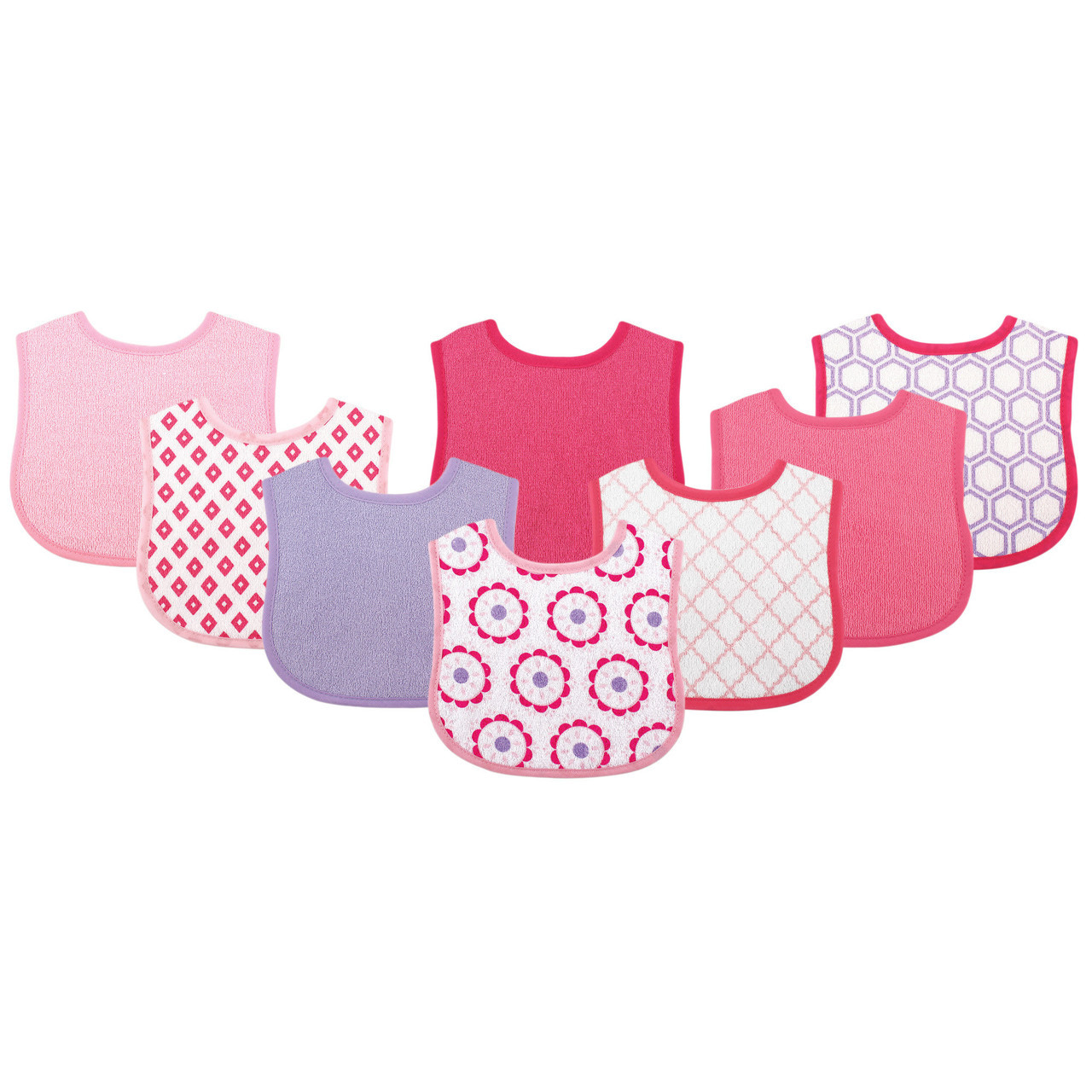 Luvable Friends Cotton Terry Bibs, Girl Elephant Damask