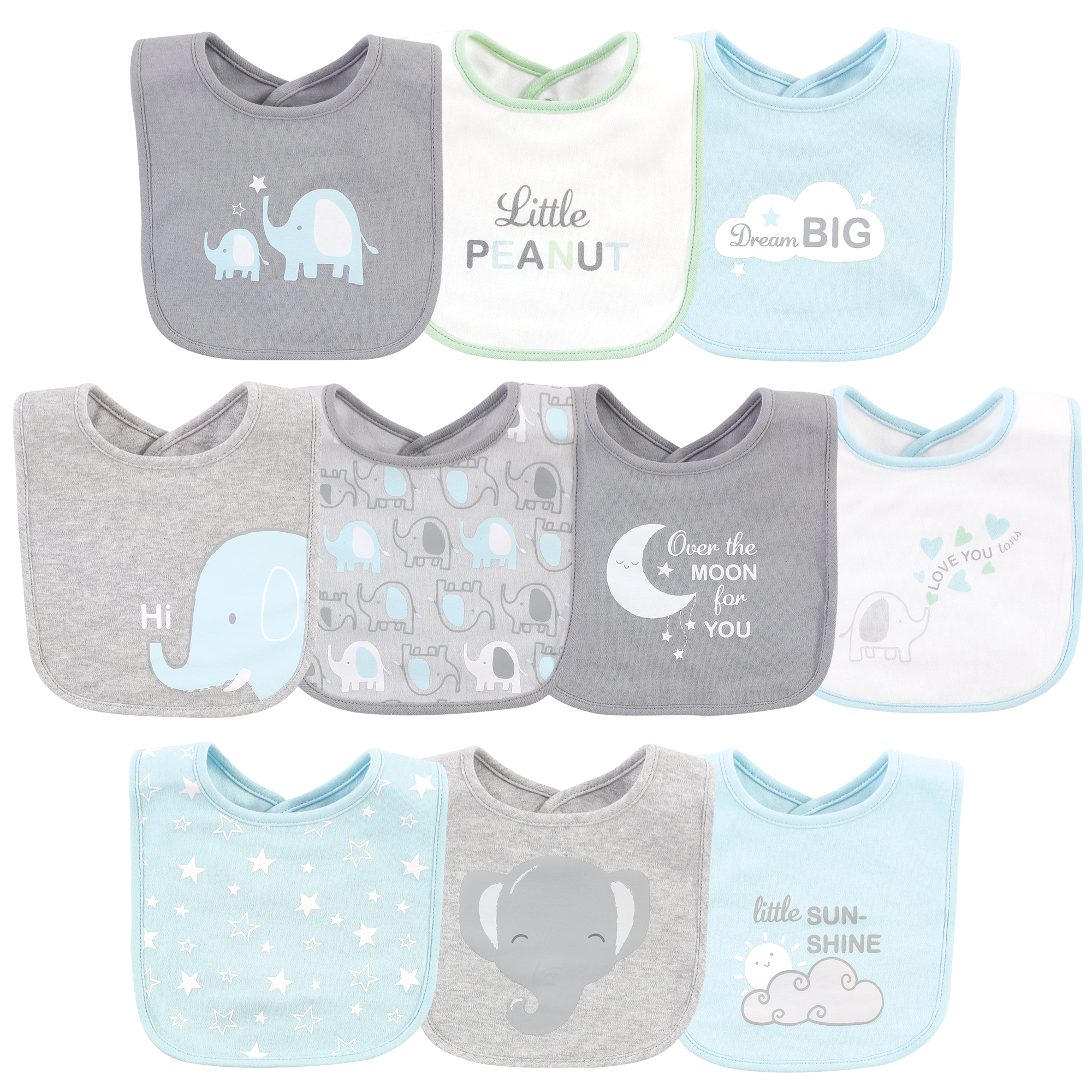 Luvable Friends Interlock Cotton Drooler Bibs, Boy Basic Elephant