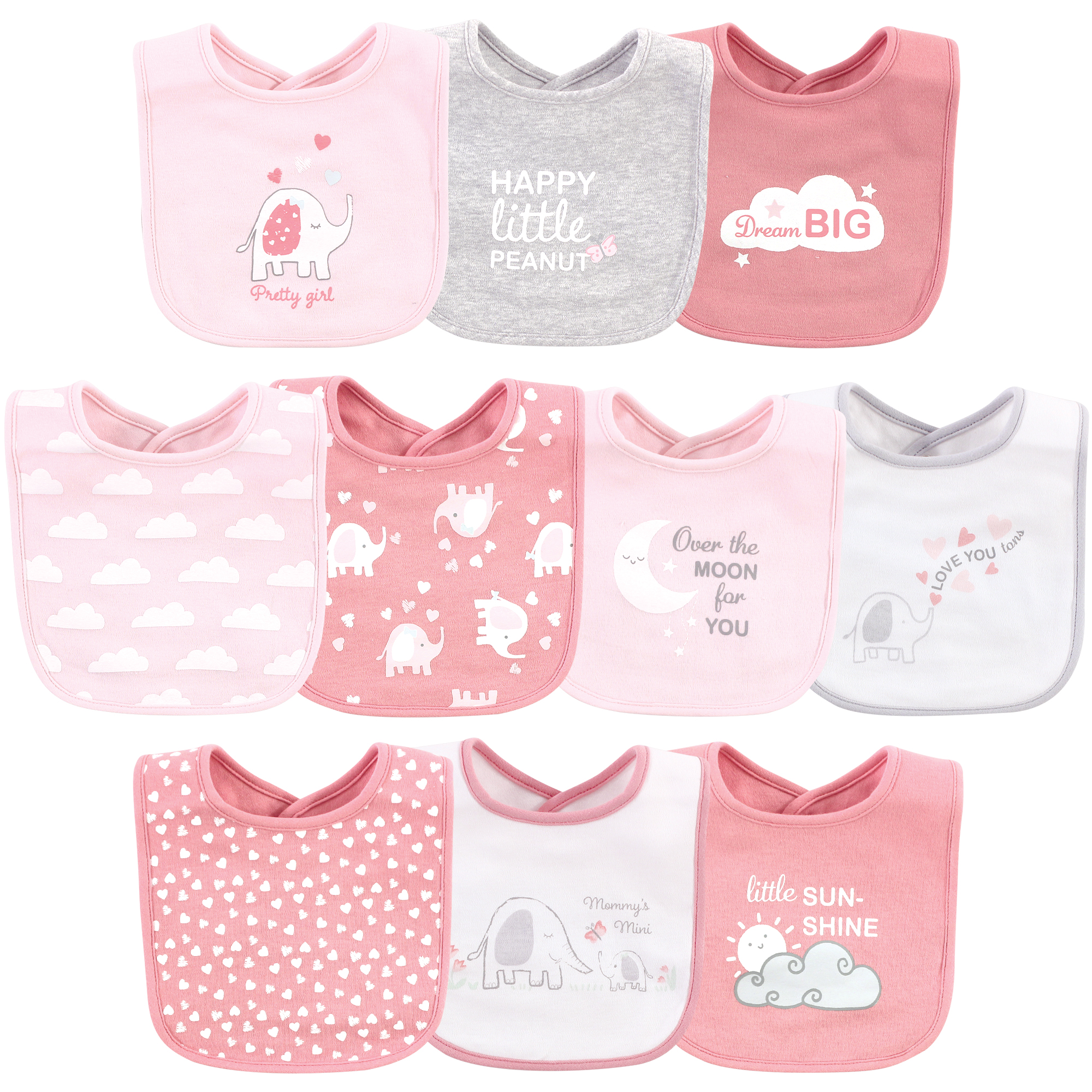 Luvable Friends Interlock Cotton Drooler Bibs, Girl Basic Elephant
