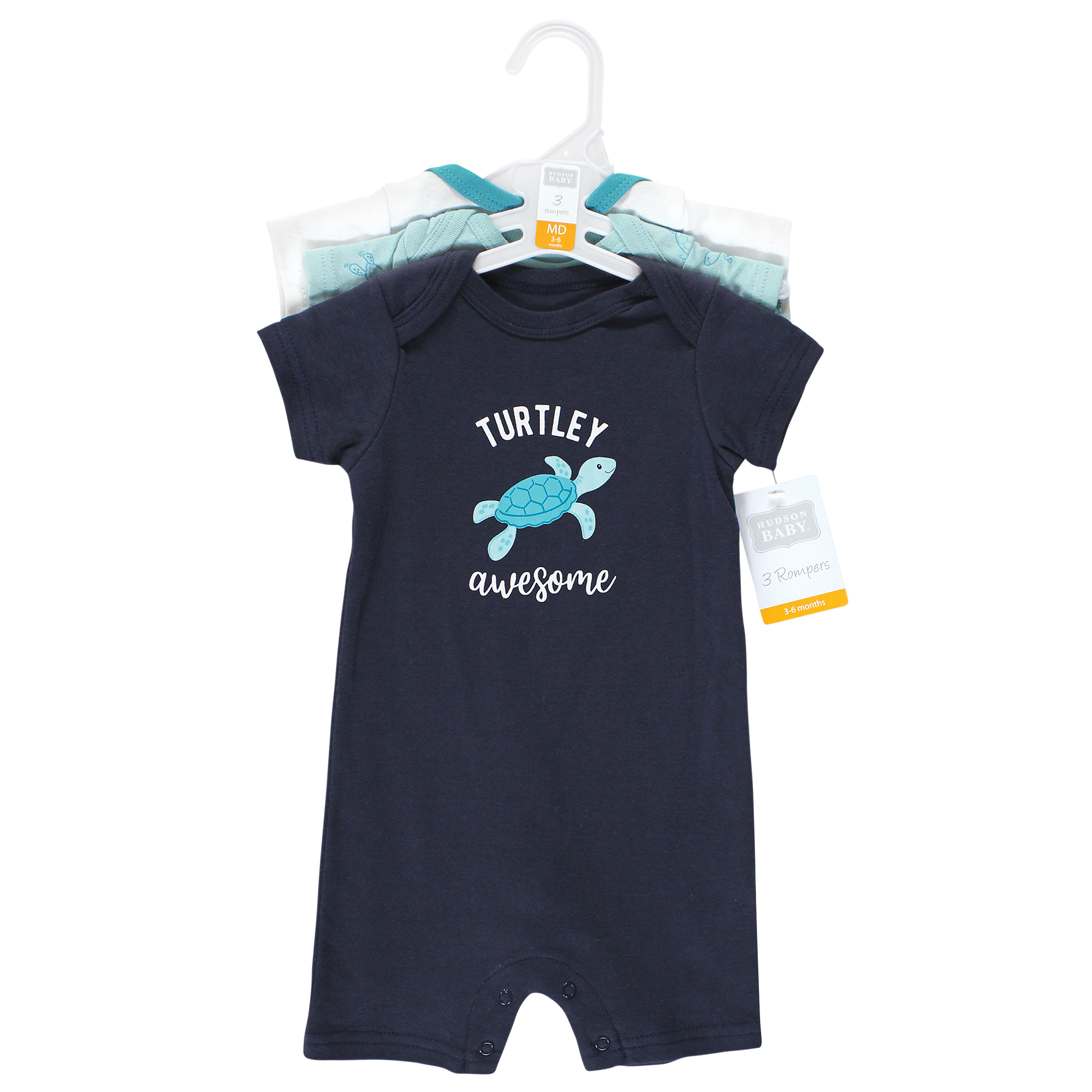 Hudson Baby Infant Boy Cotton Rompers, Sea Turtle - Hudson Childrenswear