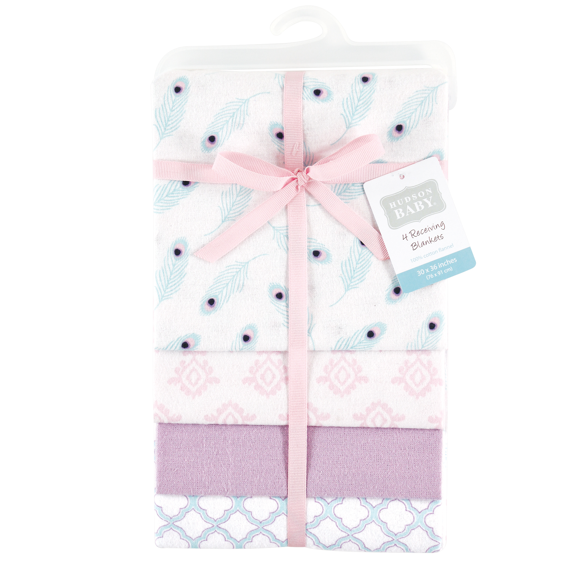 Hudson Baby Cotton Flannel Receiving Blankets, Peacock